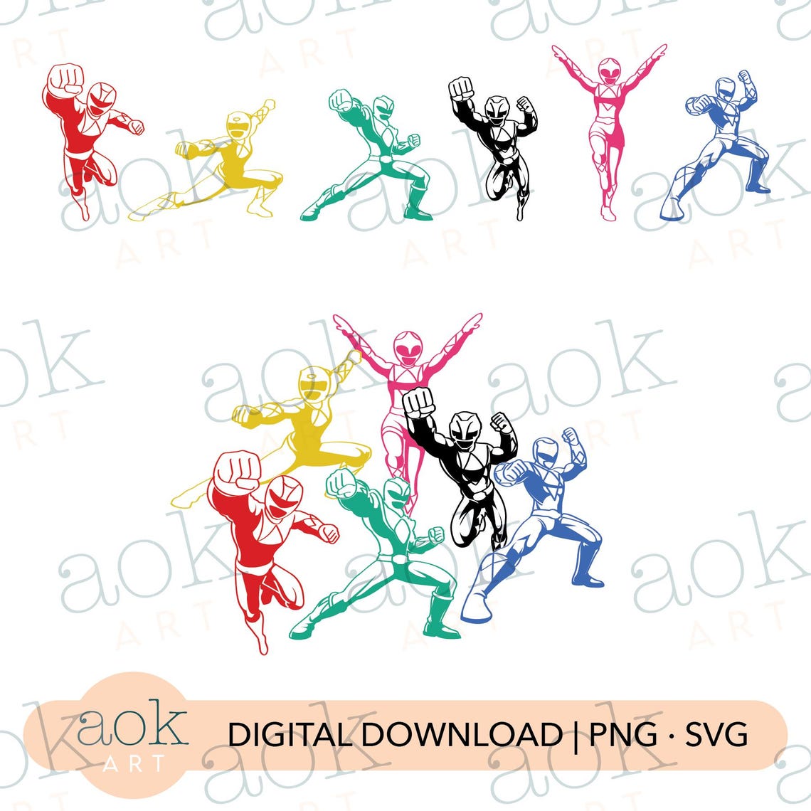 Mighty Morphin Power Rangers SVG PNG Design | Silhouette Drawing ...