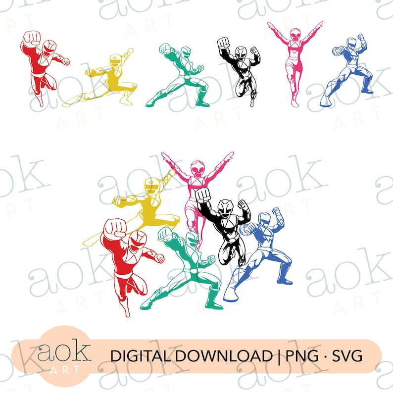 Mighty Morphin Power Rangers SVG PNG Design | Silhouette Drawing ...