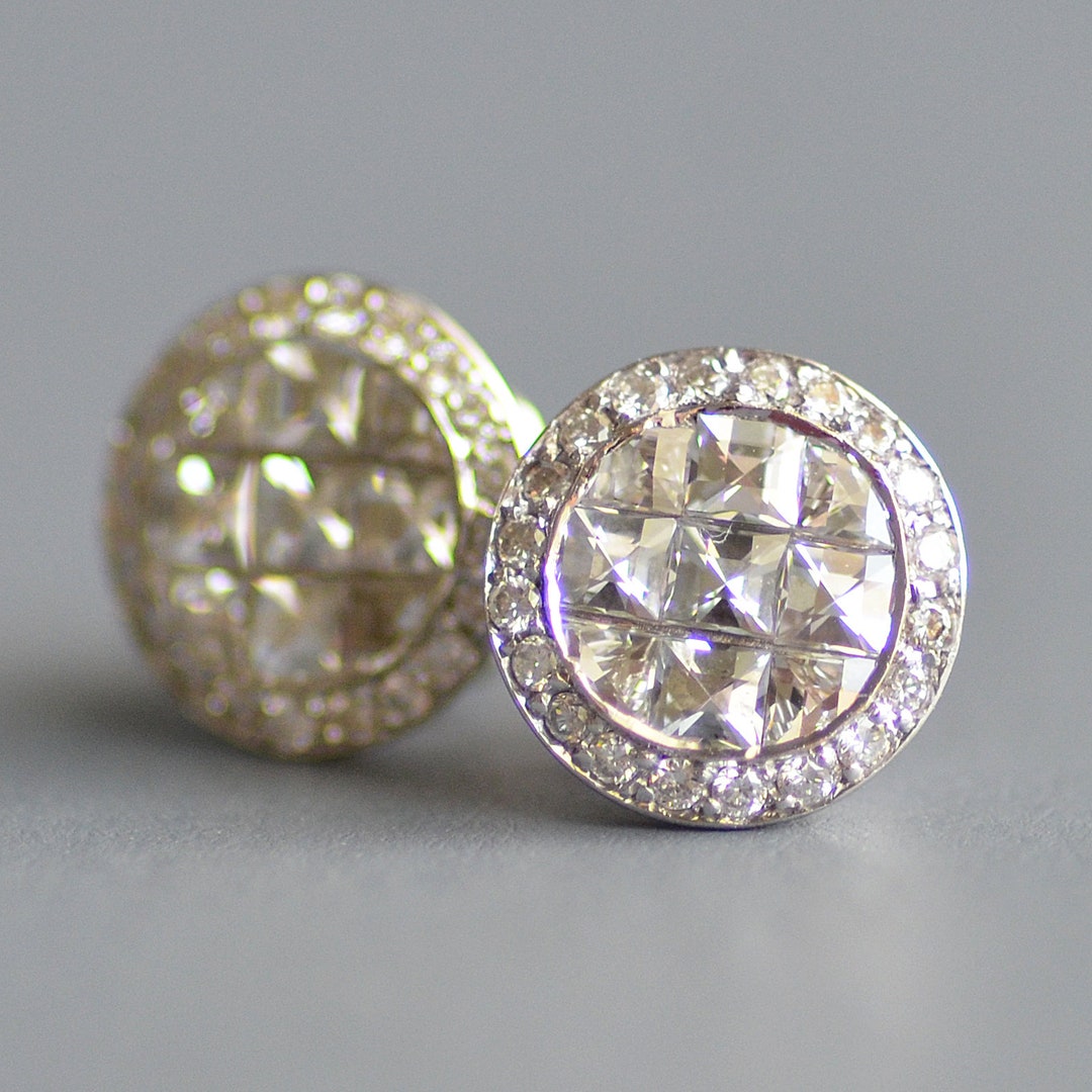 Vintage Art Deco Style Calibre Cut Diamond Earrings in 18k White Gold ...