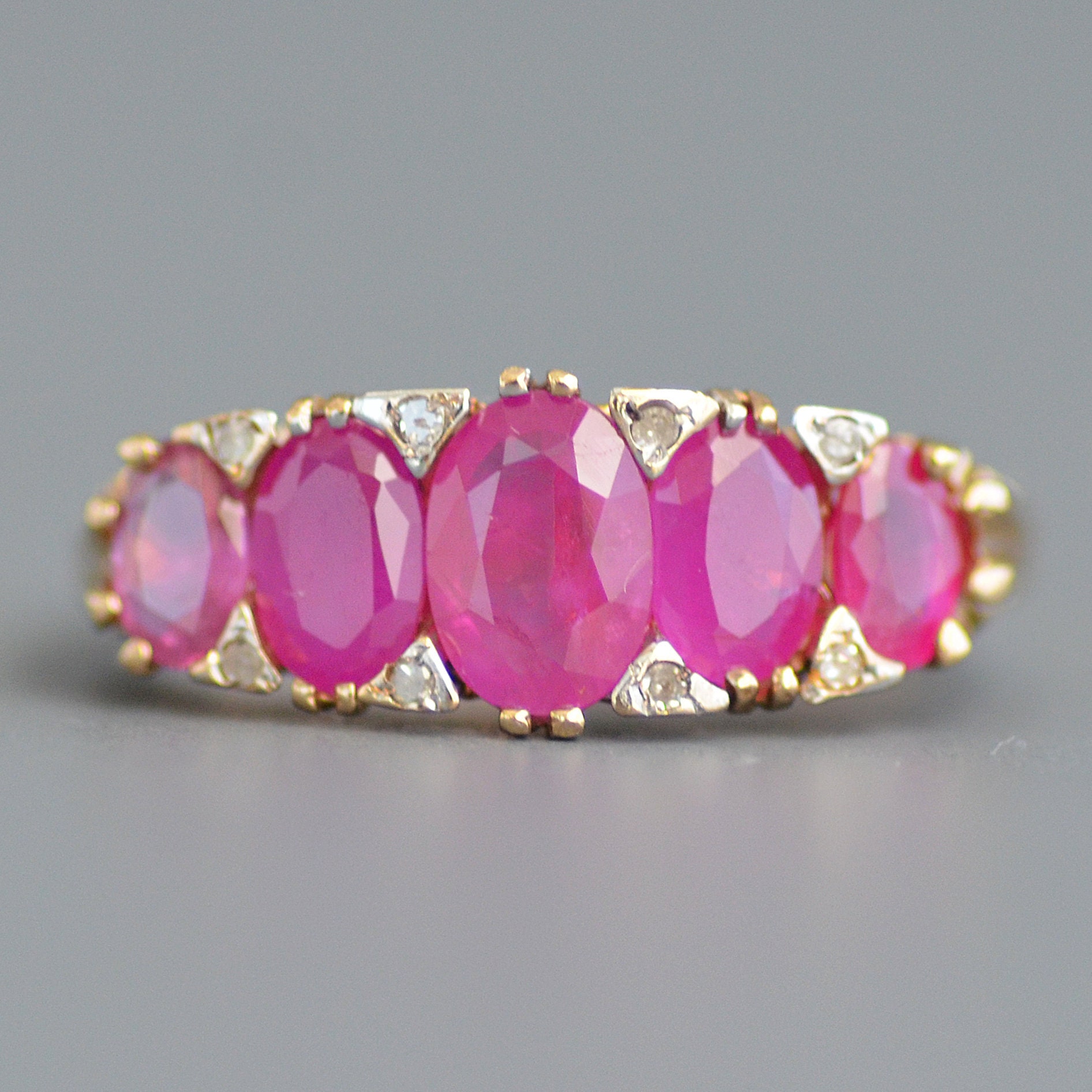 SALE Vintage Victorian Revival Ruby Five Stone Ring W/ - Etsy