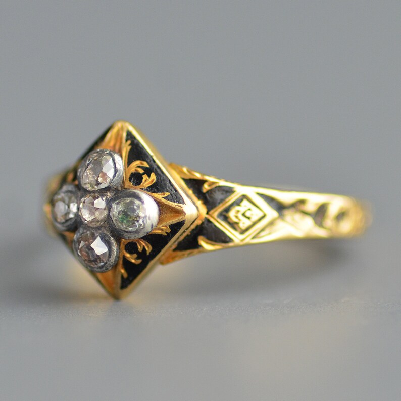 Antique Georgian/victorian Era Memorial or Mourning Ring With Rose Cut ...
