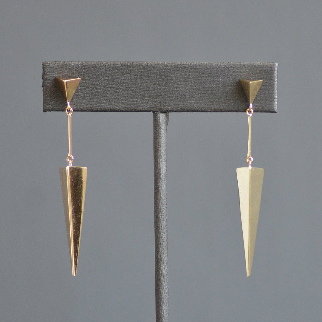 Vintage Modernist Triangular Drop Earrings in 14k Gold - Etsy