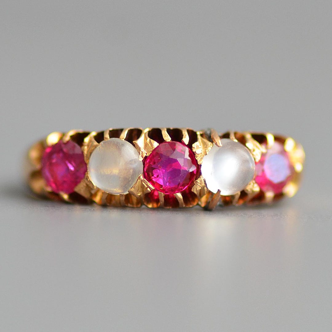 SALE Antique Victorian Period Ruby and Moonstone Five-stone Ring in 15k ...