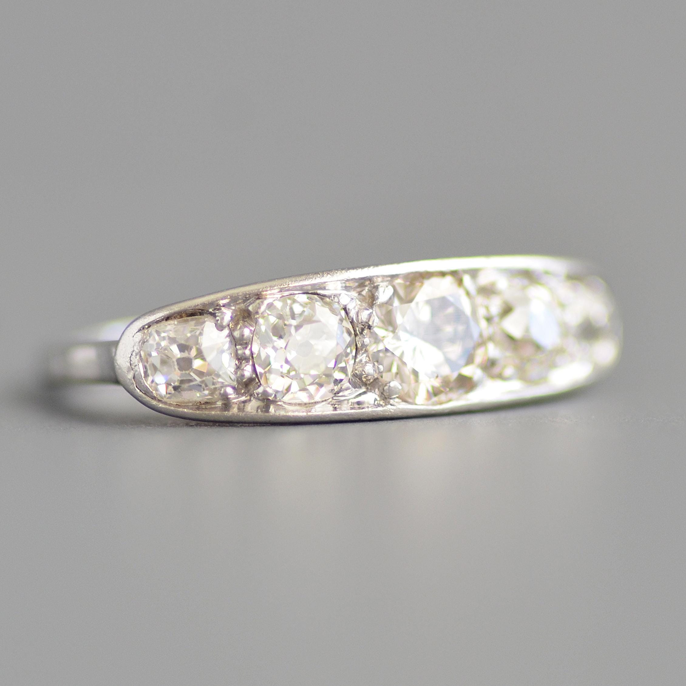 Antique French Edwardian Period 1.56 Ctw Diamond Five Stone Ring Set in ...