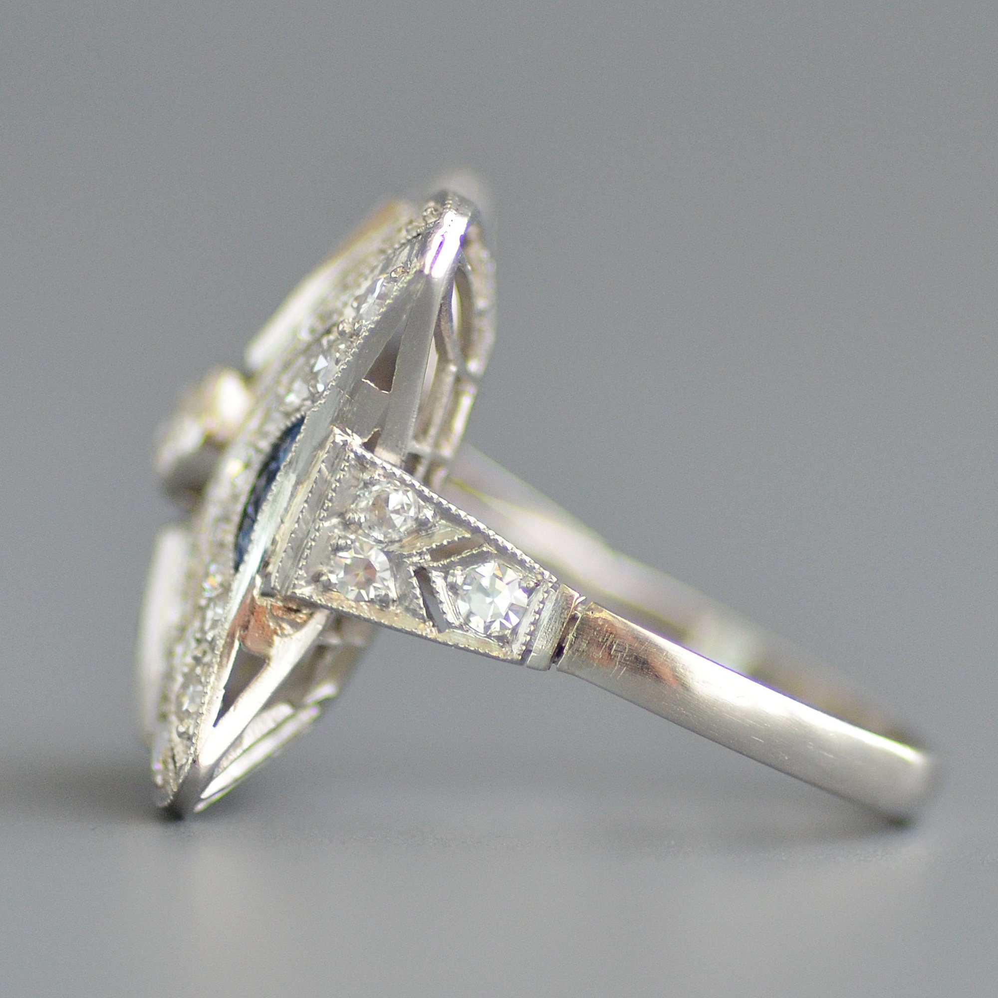 Antique Art Deco Period Old Mine Cut Diamond and Sapphire - Etsy