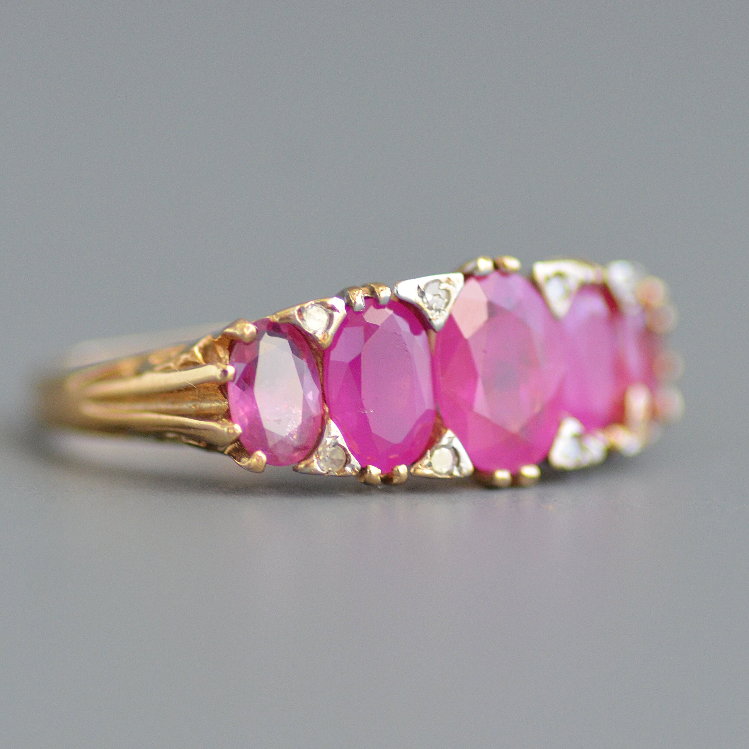 SALE Vintage Victorian Revival Ruby Five Stone Ring W/ - Etsy