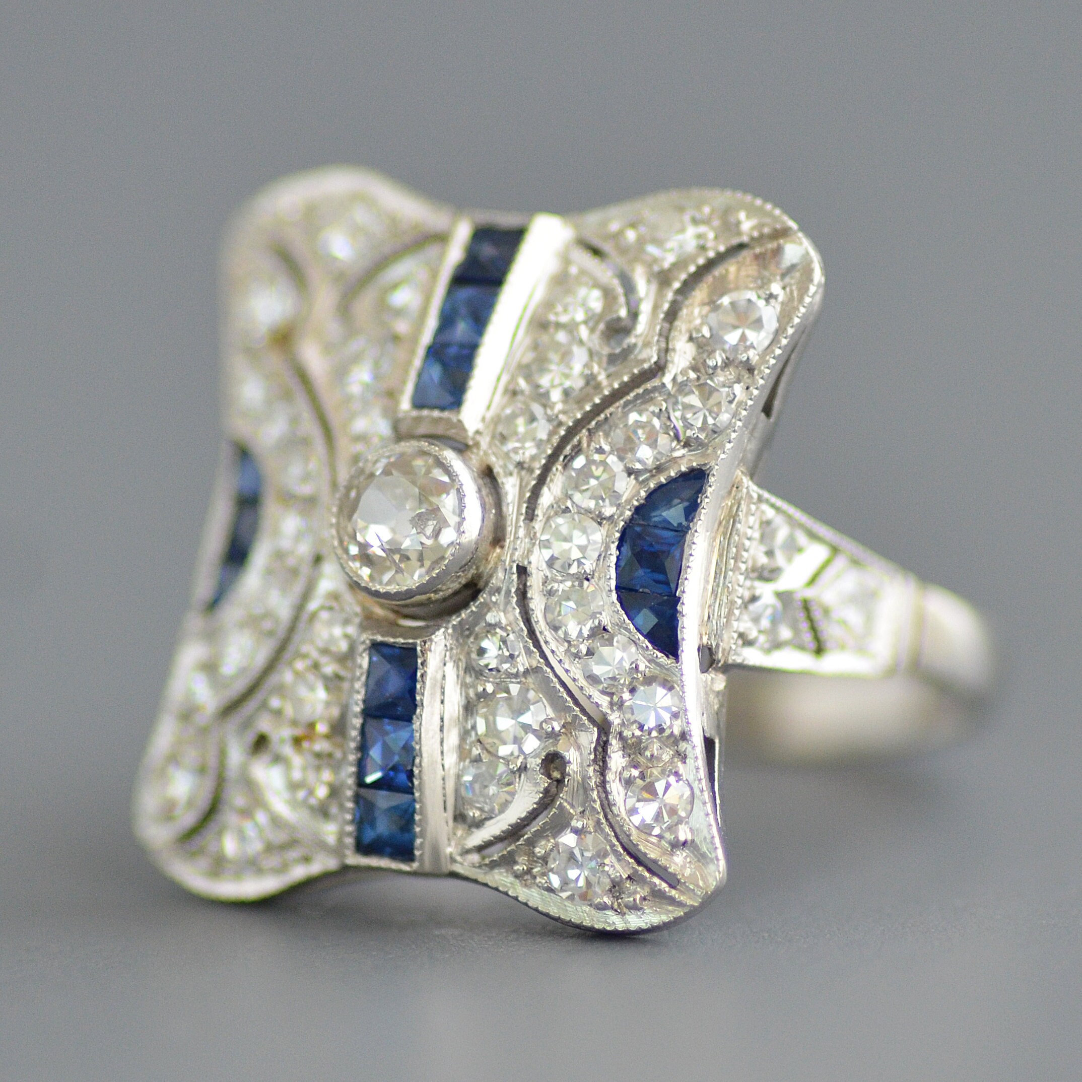 Antique Art Deco Period Old Mine Cut Diamond and Sapphire - Etsy