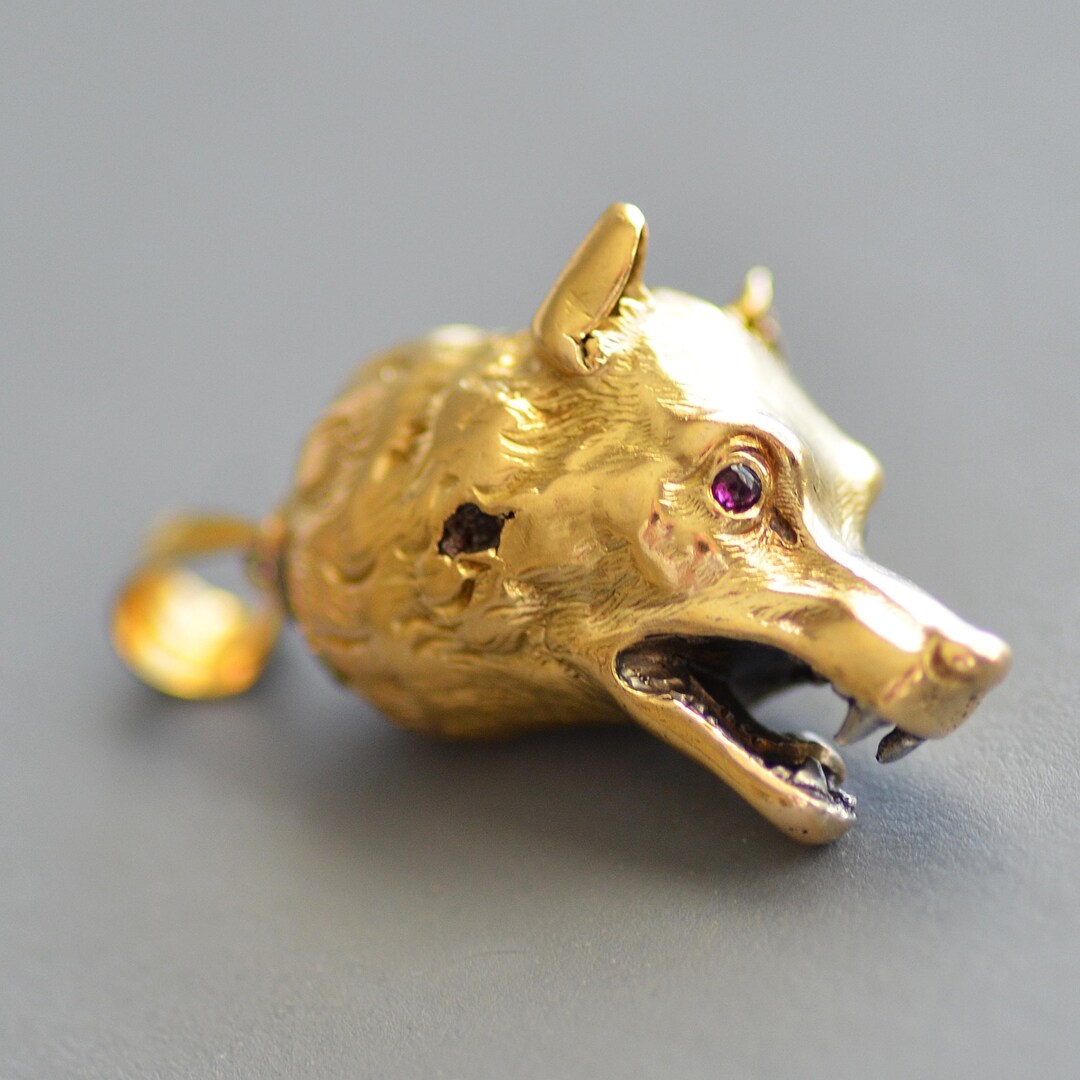 Vintage Wolf Head Pendant With Ruby Eyes in 14k Gold - Etsy