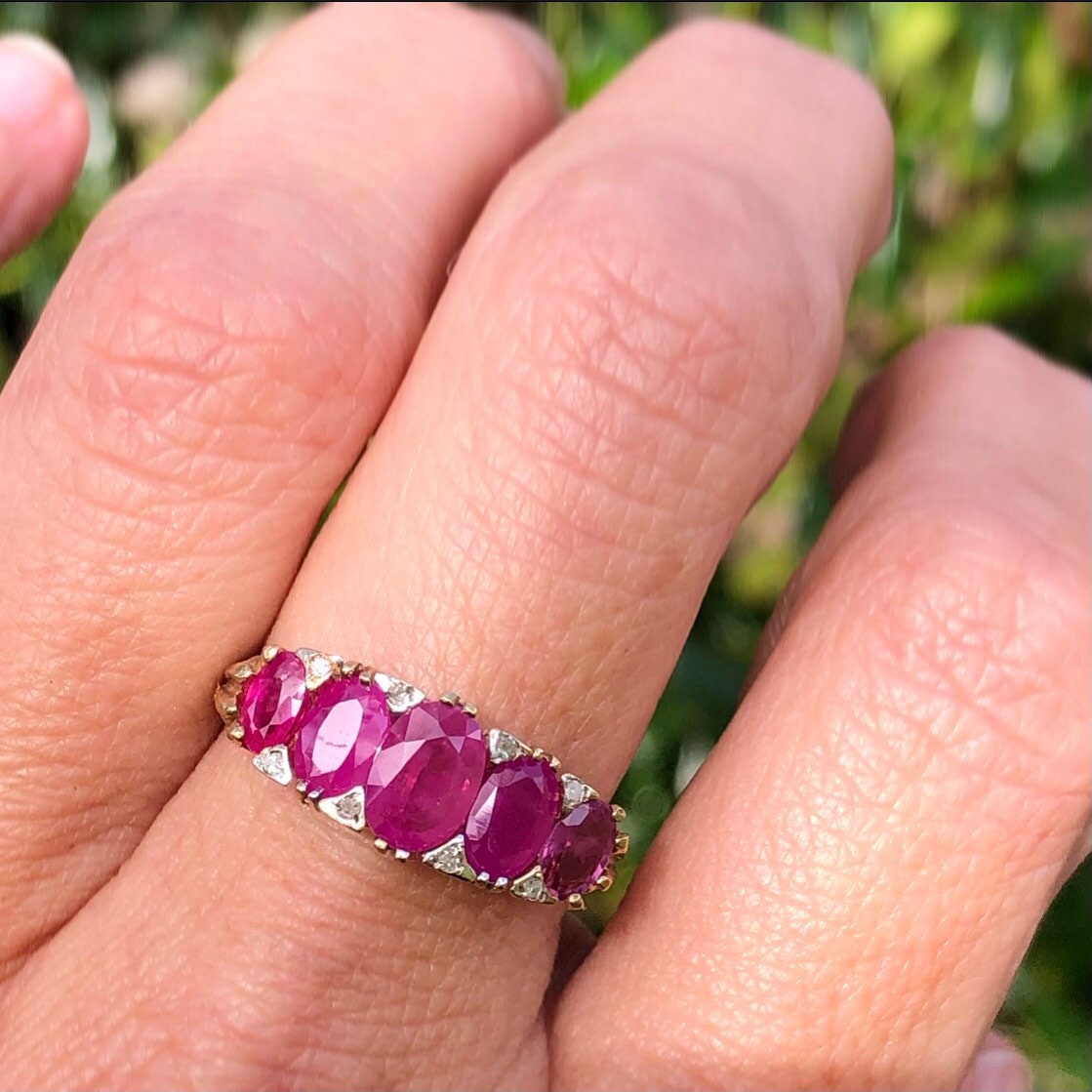 SALE Vintage Victorian Revival Ruby Five Stone Ring W/ - Etsy