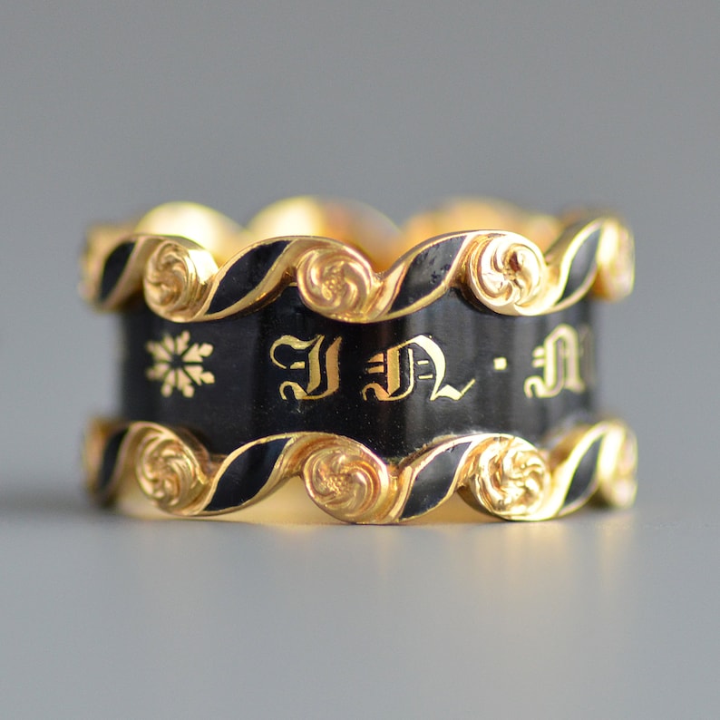 Antique Victorian Era Wide Mourning Band Ring With Black - Etsy