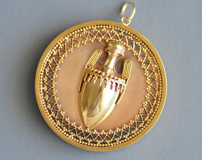 Antique Victorian Estrucan Revival Period Round Urn Pendant Locket With ...