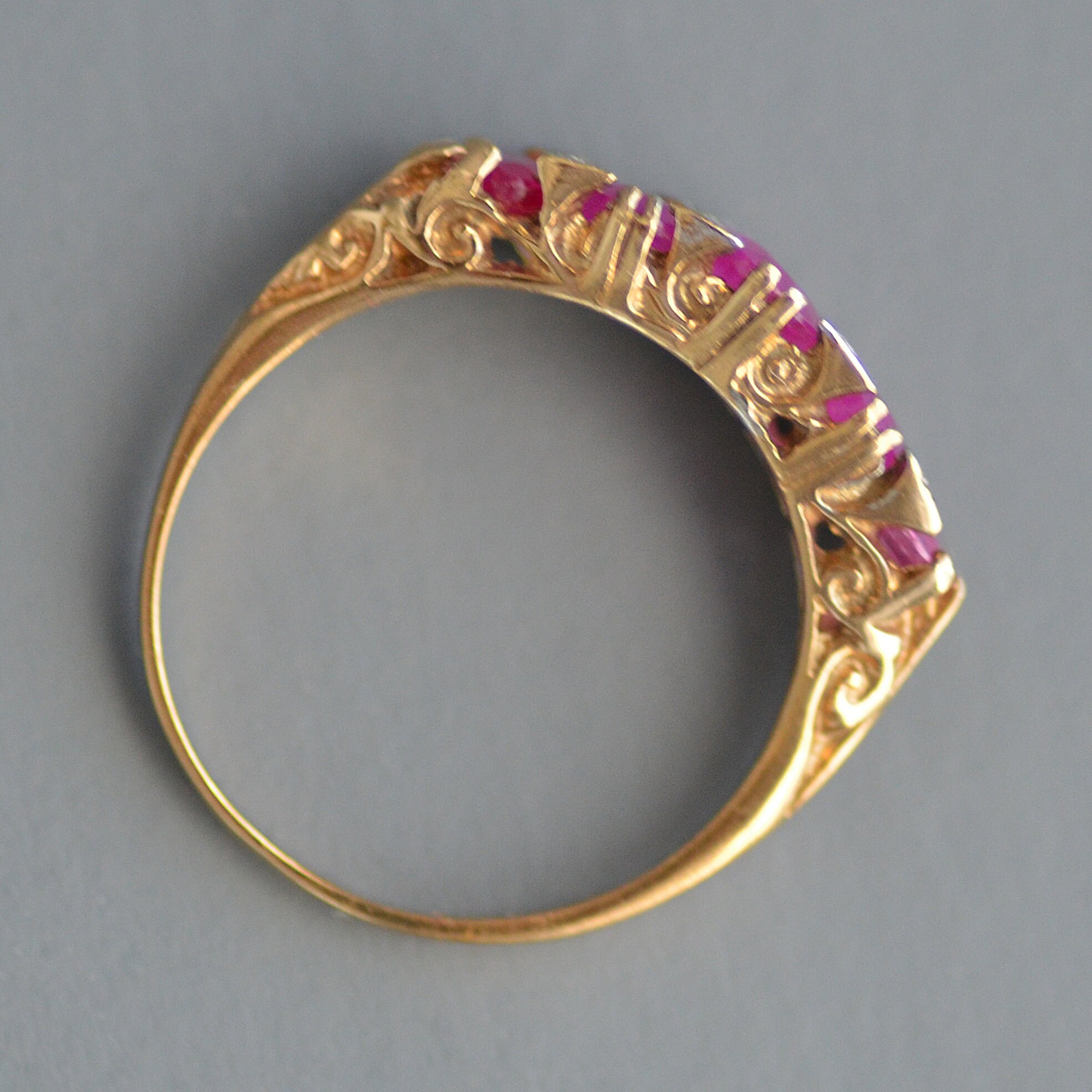 SALE Vintage Victorian Revival Ruby Five Stone Ring W/ - Etsy