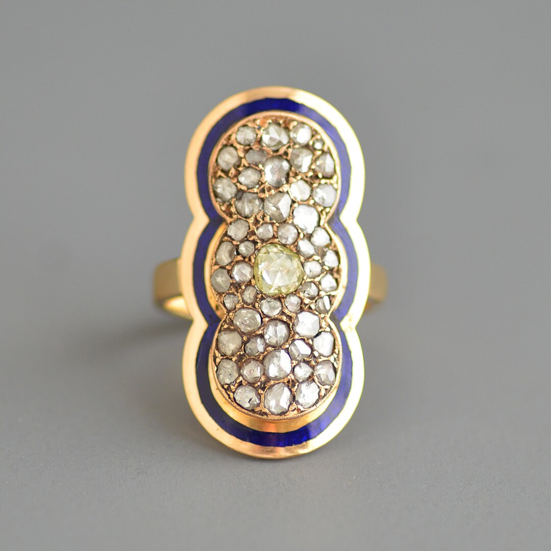 Antique Georgian Era Rose Cut Diamond and Blue Enamel Plaque Ring in ...