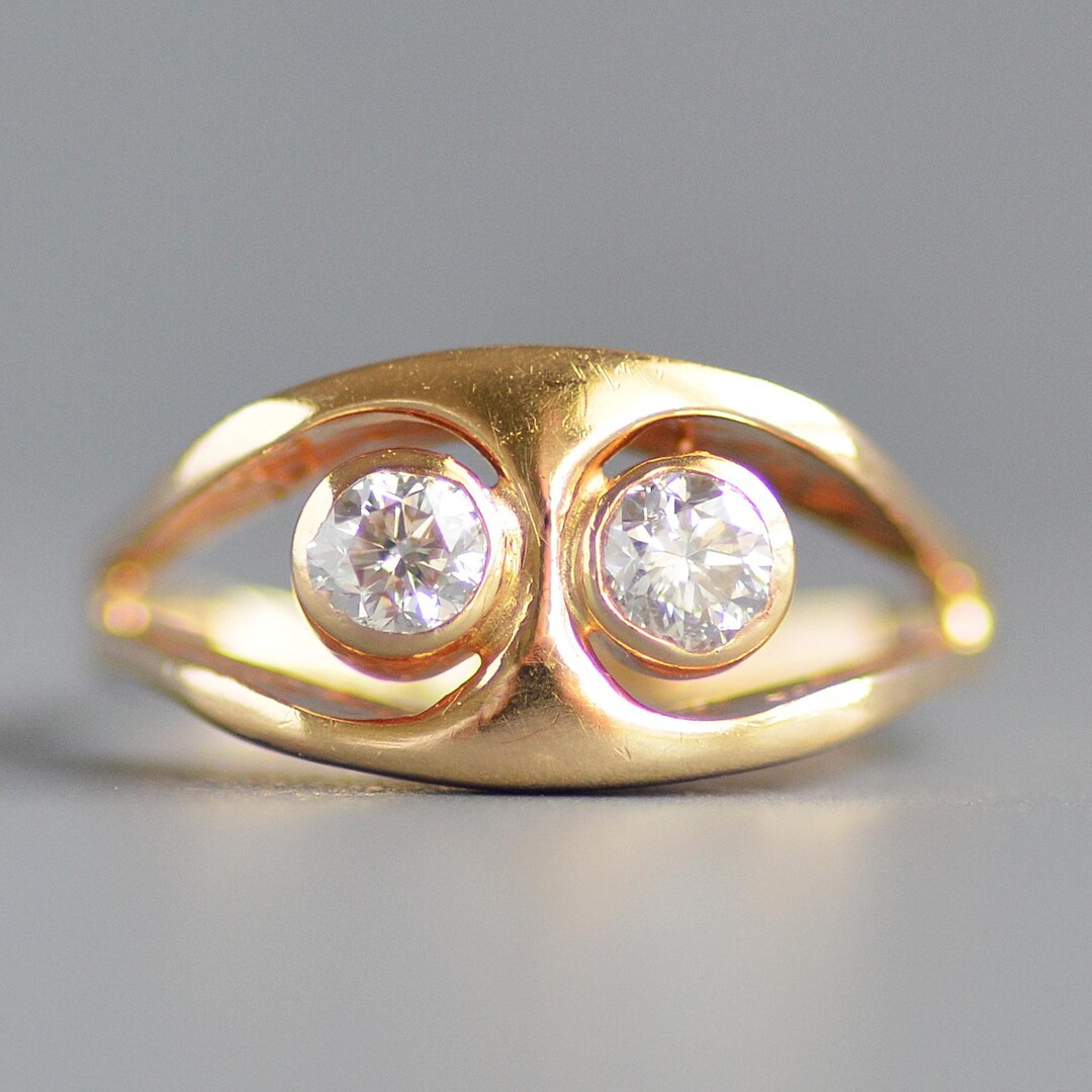 Vintage Two Stone Brilliant Cut Diamond Ring in 14k Yellow Gold - Etsy