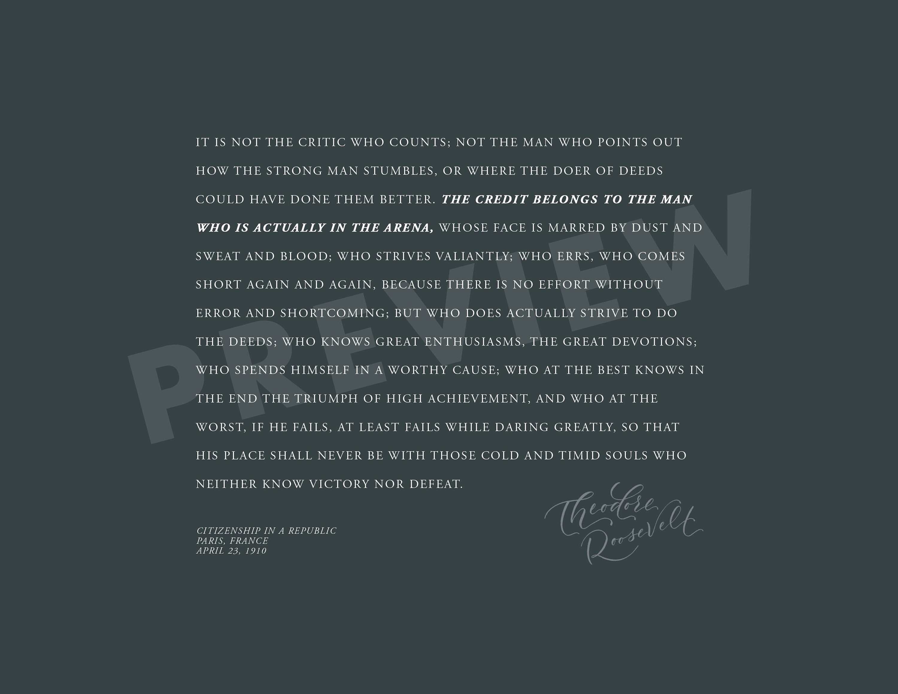 Man in the Arena Print Printable Roosevelt Quote Printable - Etsy