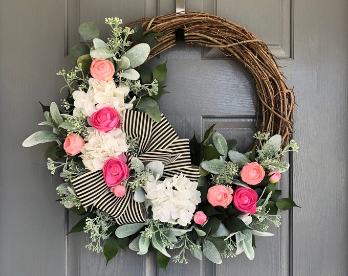 Spring Peony and Hydrangea Wreath - Etsy