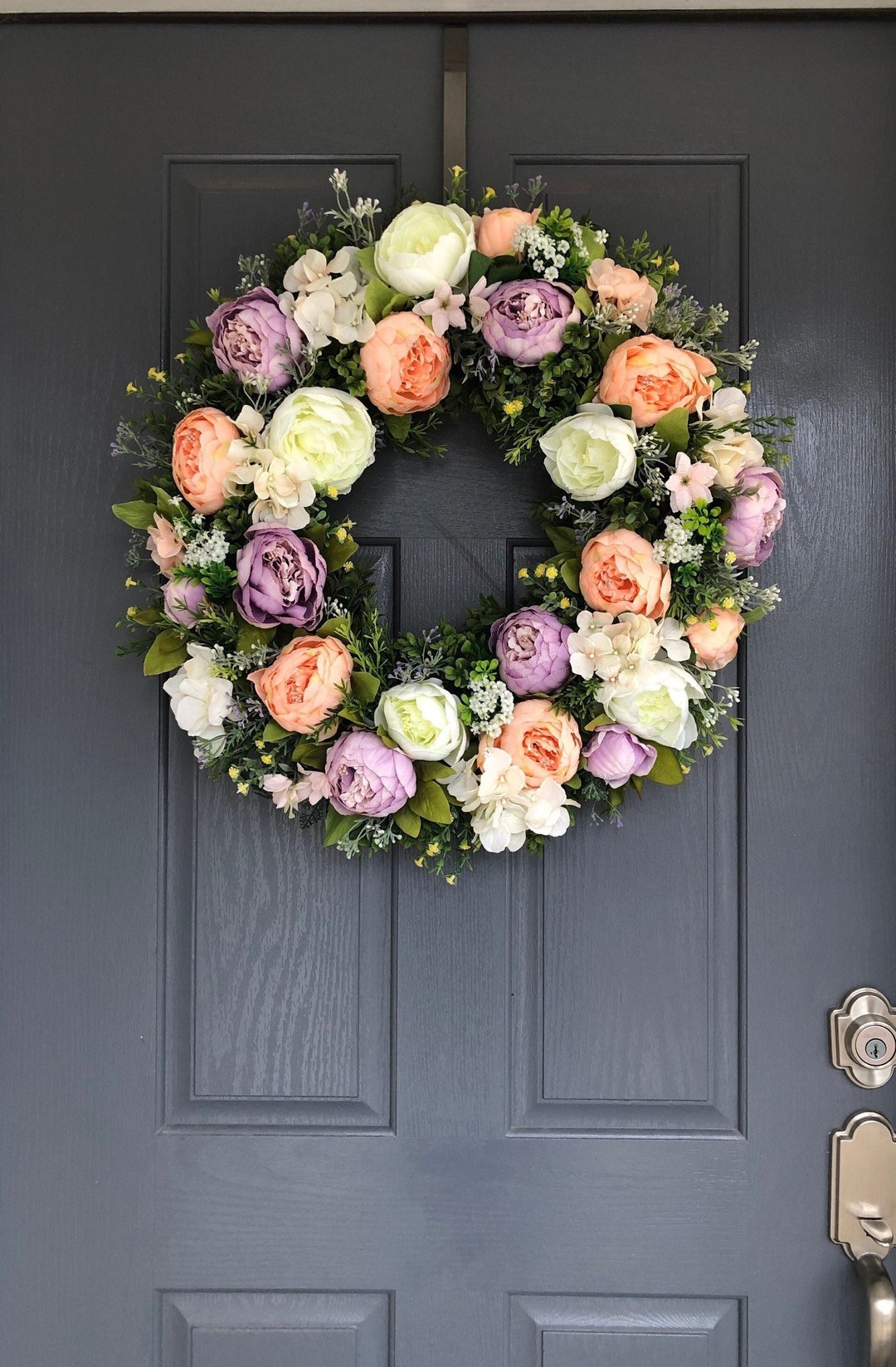 Spring Peony Wreaths for Front Door, Purple Peach and White Peony ...