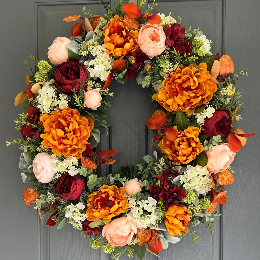 Fall Peony Wreath, Autumn Wreaths for Front Door - Etsy