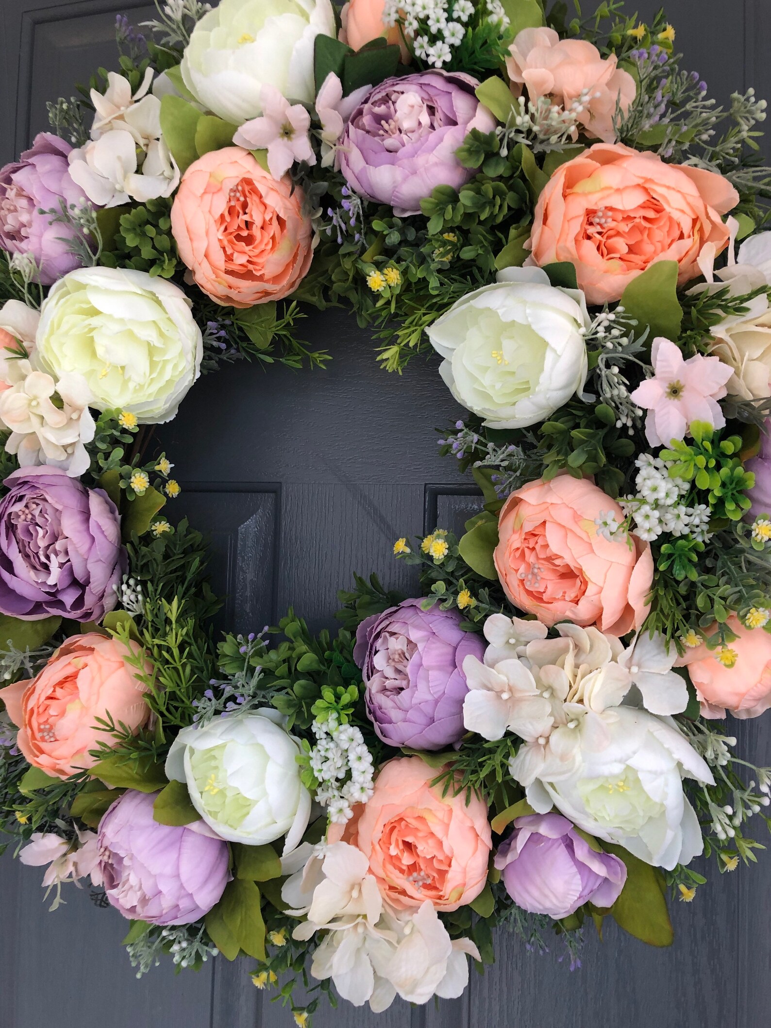 Spring Peony Wreaths for Front Door Purple Peach and White - Etsy