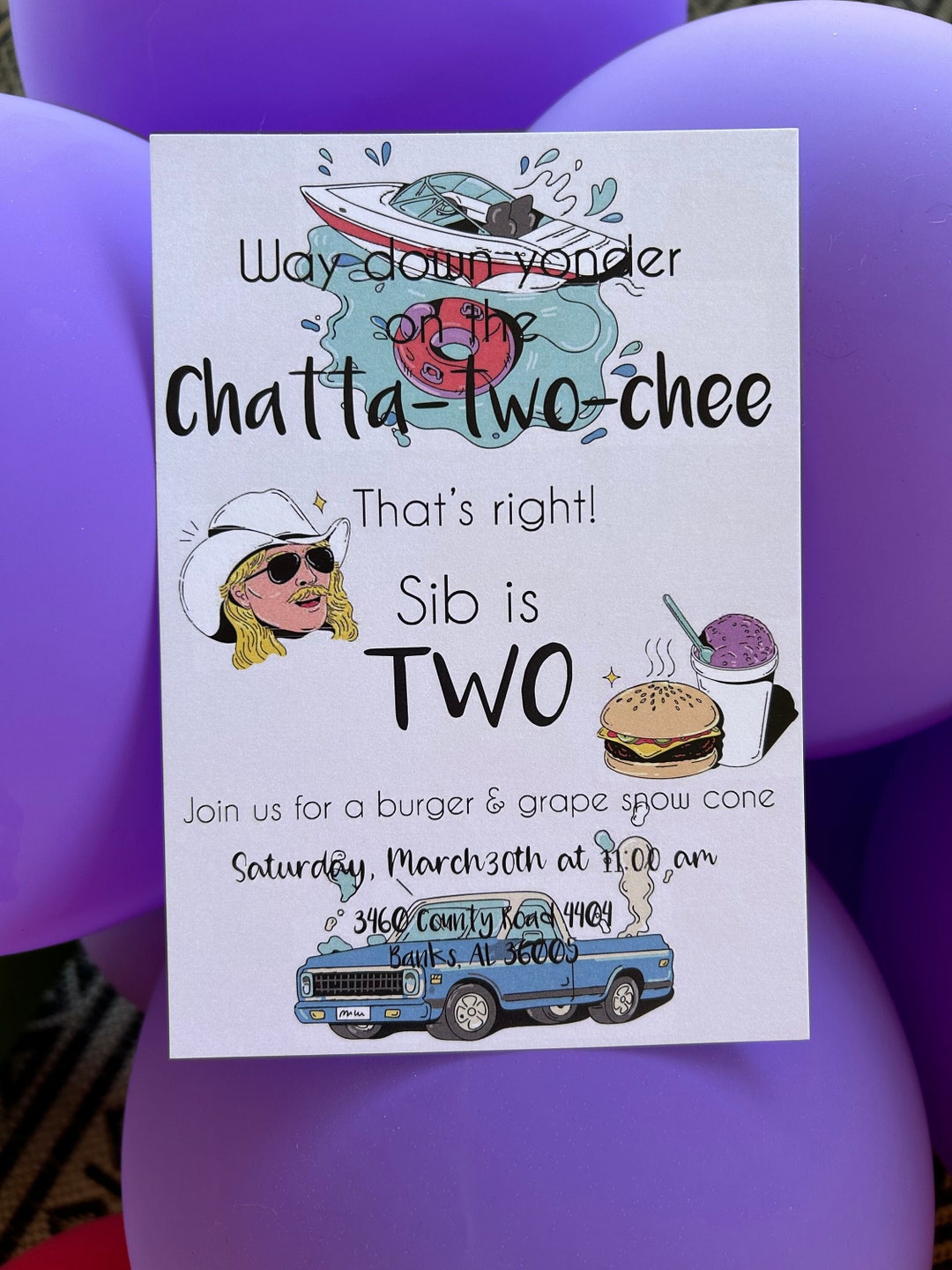 Way Down Yonder on the Chattatwochee Birthday Invitation, Second ...