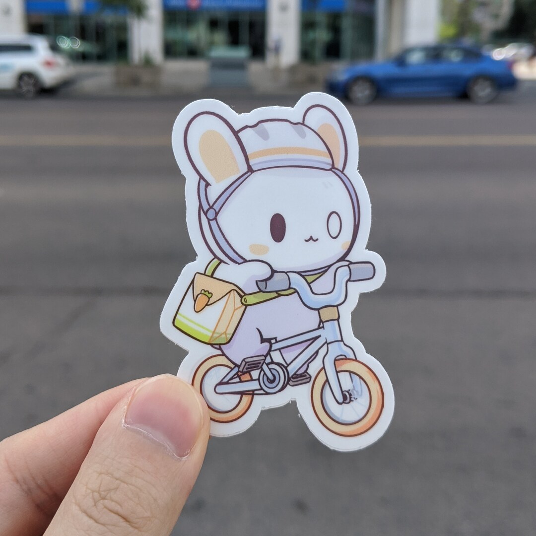 Bunny on a Bike Vinyl Sticker (3") - Etsy