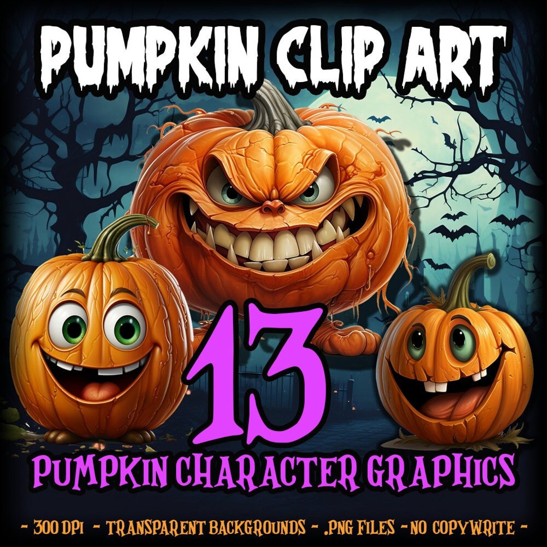 Pumpkin Character Clip Art, PNG Files, Transparent Background, Pumpkin ...