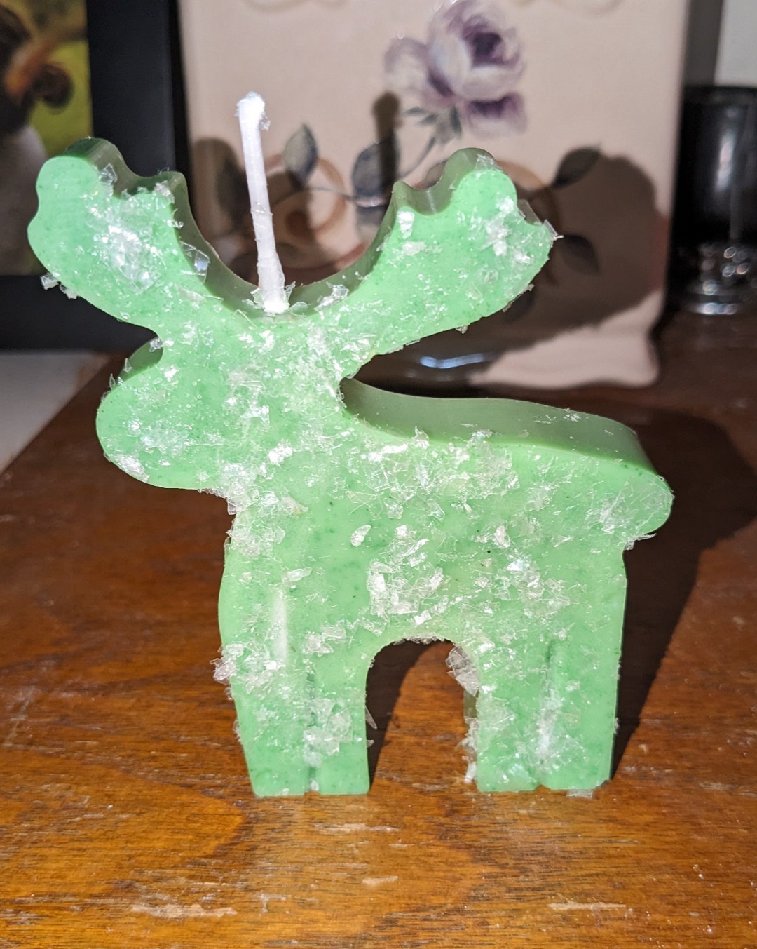 Green Snow Covered Christmas Reindeer Candle - Etsy
