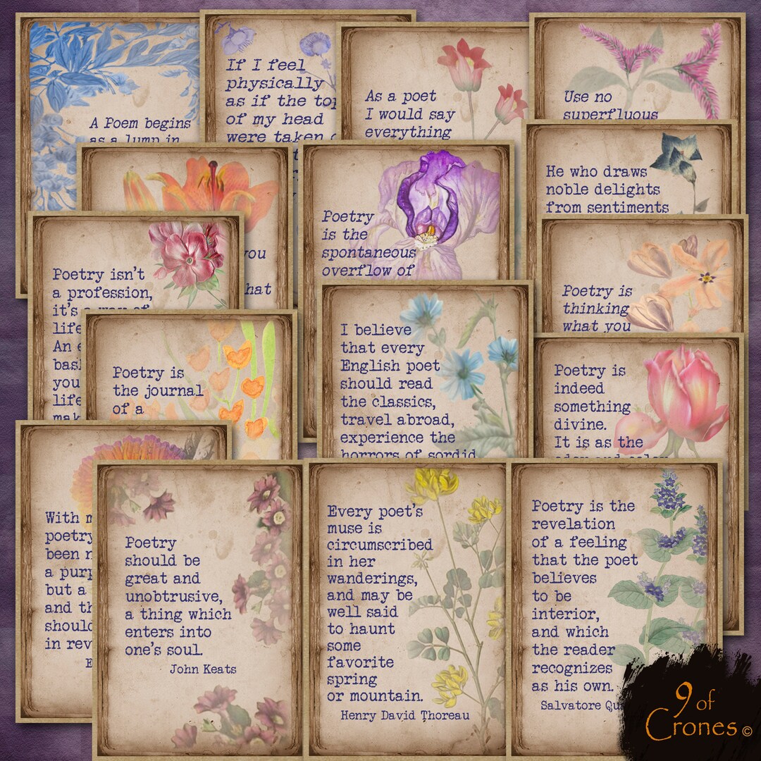 Digital Vintage 'poets on Poetry' Mini Cards for Scrapbooking, Collages ...
