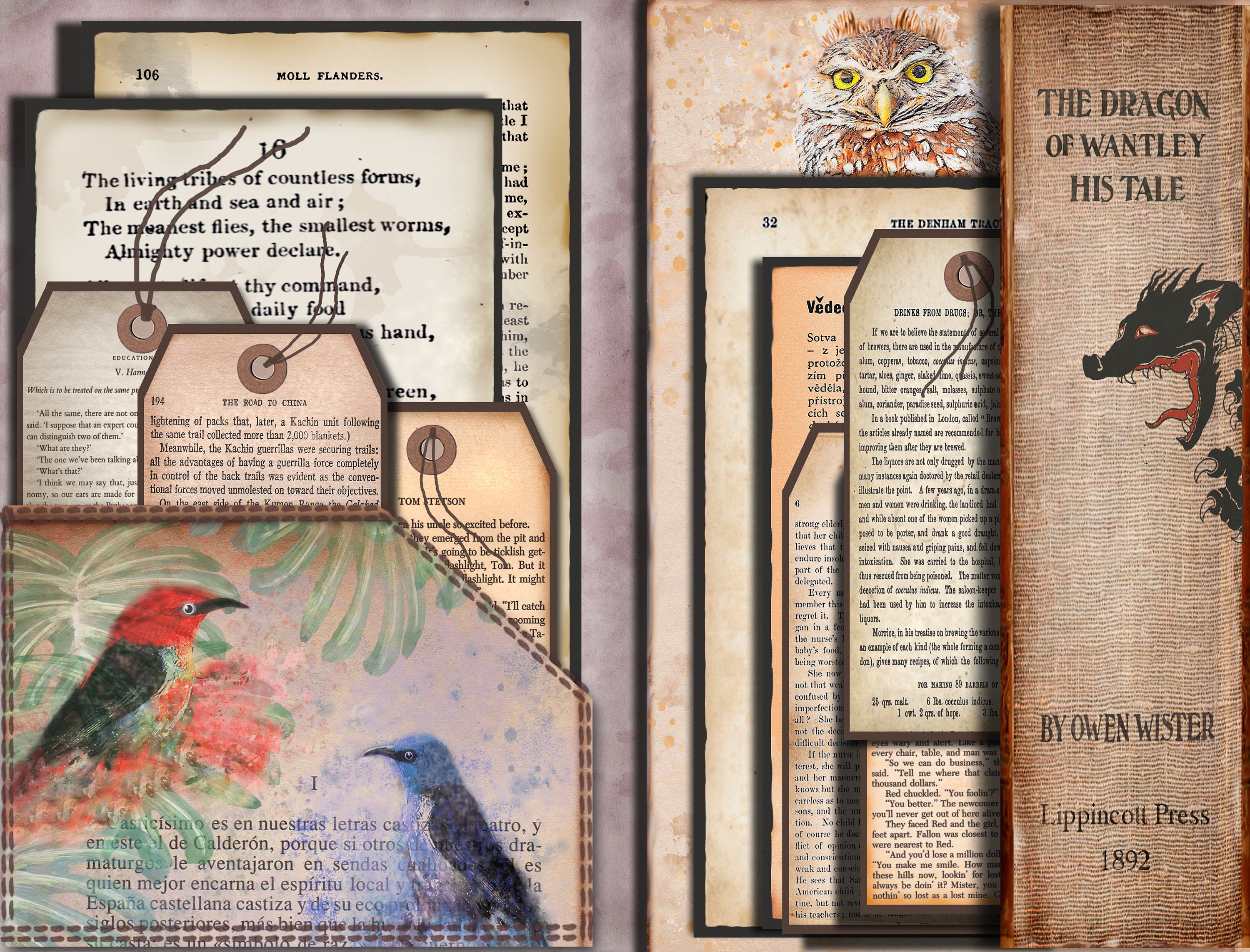 Vintage Book Page Tags for Journals Scrapbooking Mix Media - Etsy