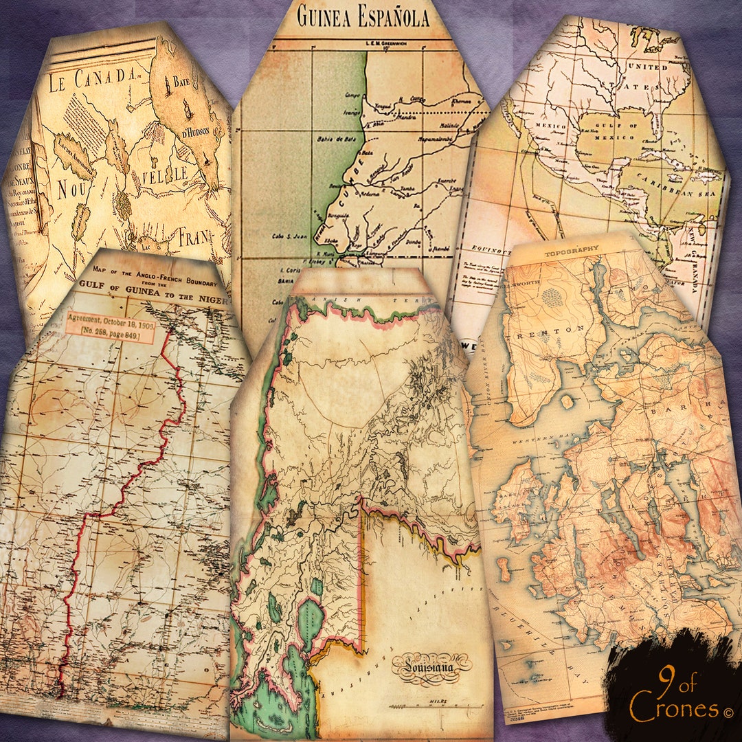 Digital Vintage Maps Tags. 6 Designs From Vintage Maps for Journals ...