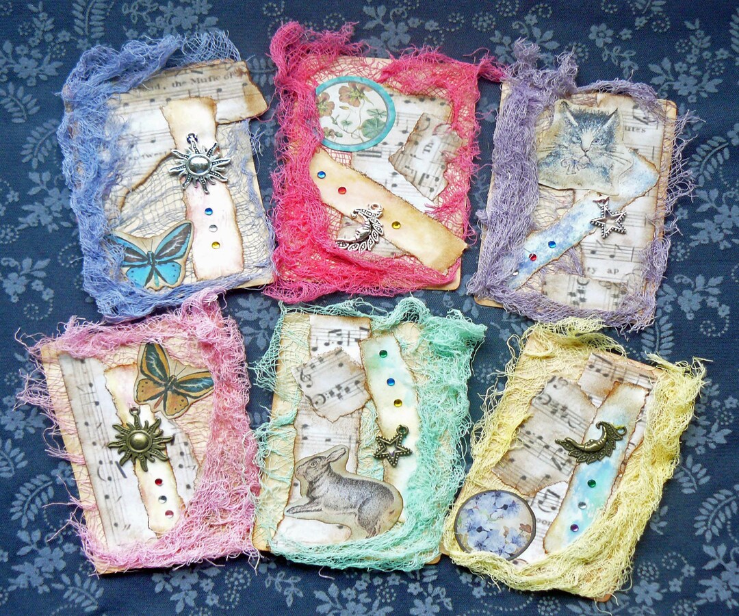 6 Cluster Artwork Cards for Journals, Gifts, Embellishments ...