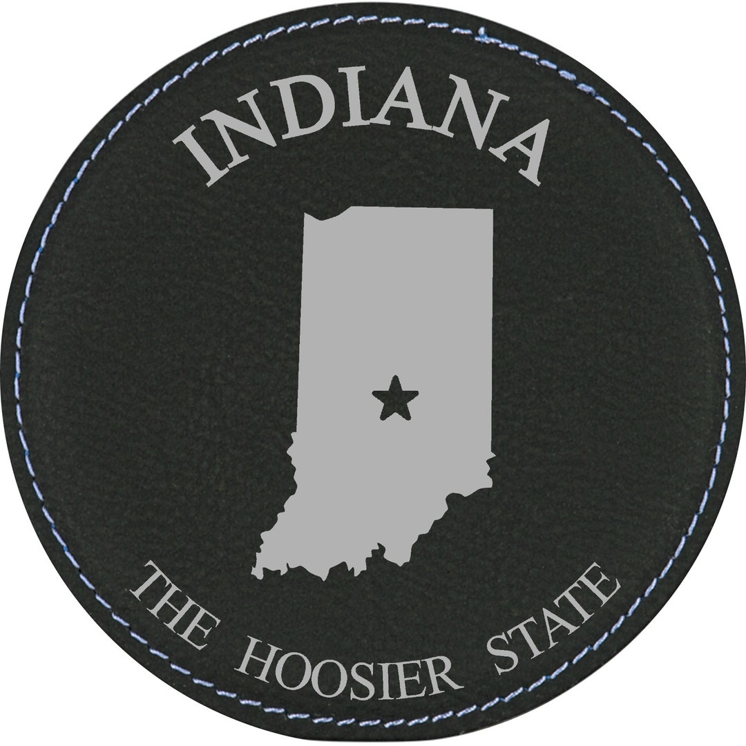 Indiana State Outline With Motto 4" Round Leather 6-coaster Set With ...