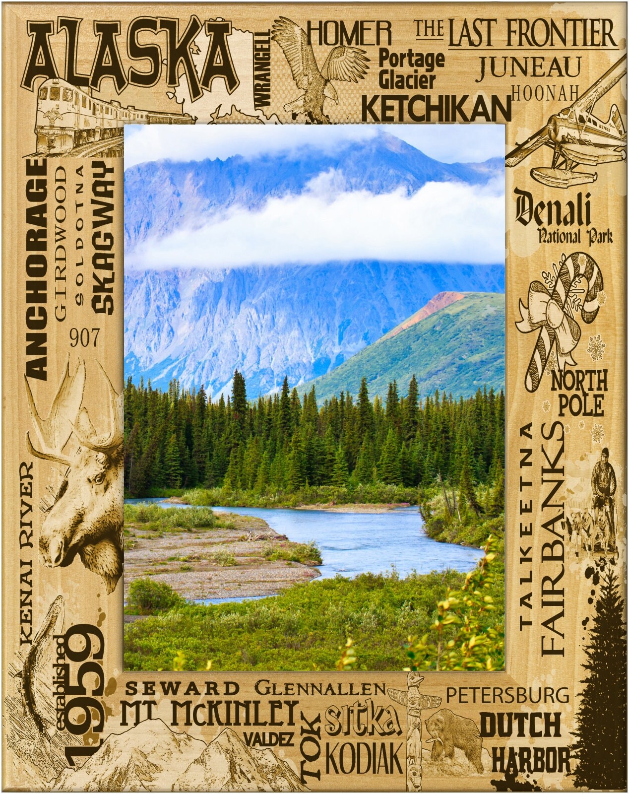 Alaska Montage Laser Engraved Wood Picture Frame - Etsy