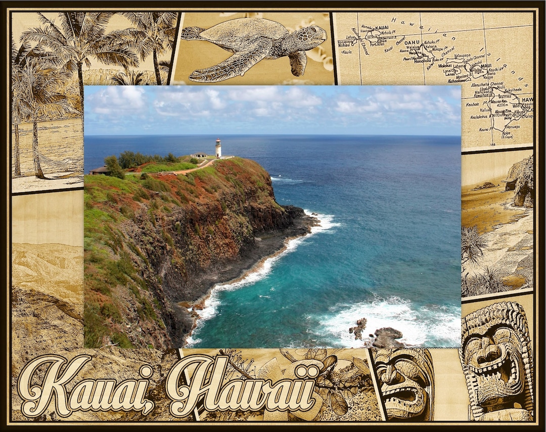 Kauai Hawaii Montage Laser Engraved Wood Picture Frame - Etsy