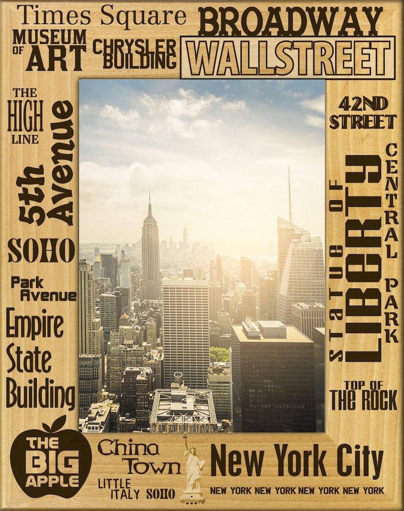 New York City Key Places Laser Engraved Wood Picture Frame - Etsy