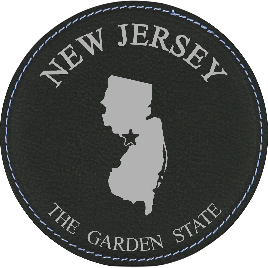 New Jersey State Outline With Motto 4" Round Leather 6-coaster Set With ...