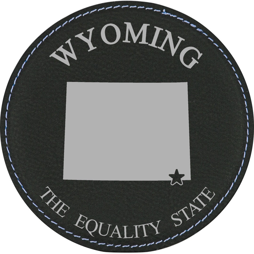 Wyoming State Outline With Motto 4" Round Leather 6-coaster Set With ...