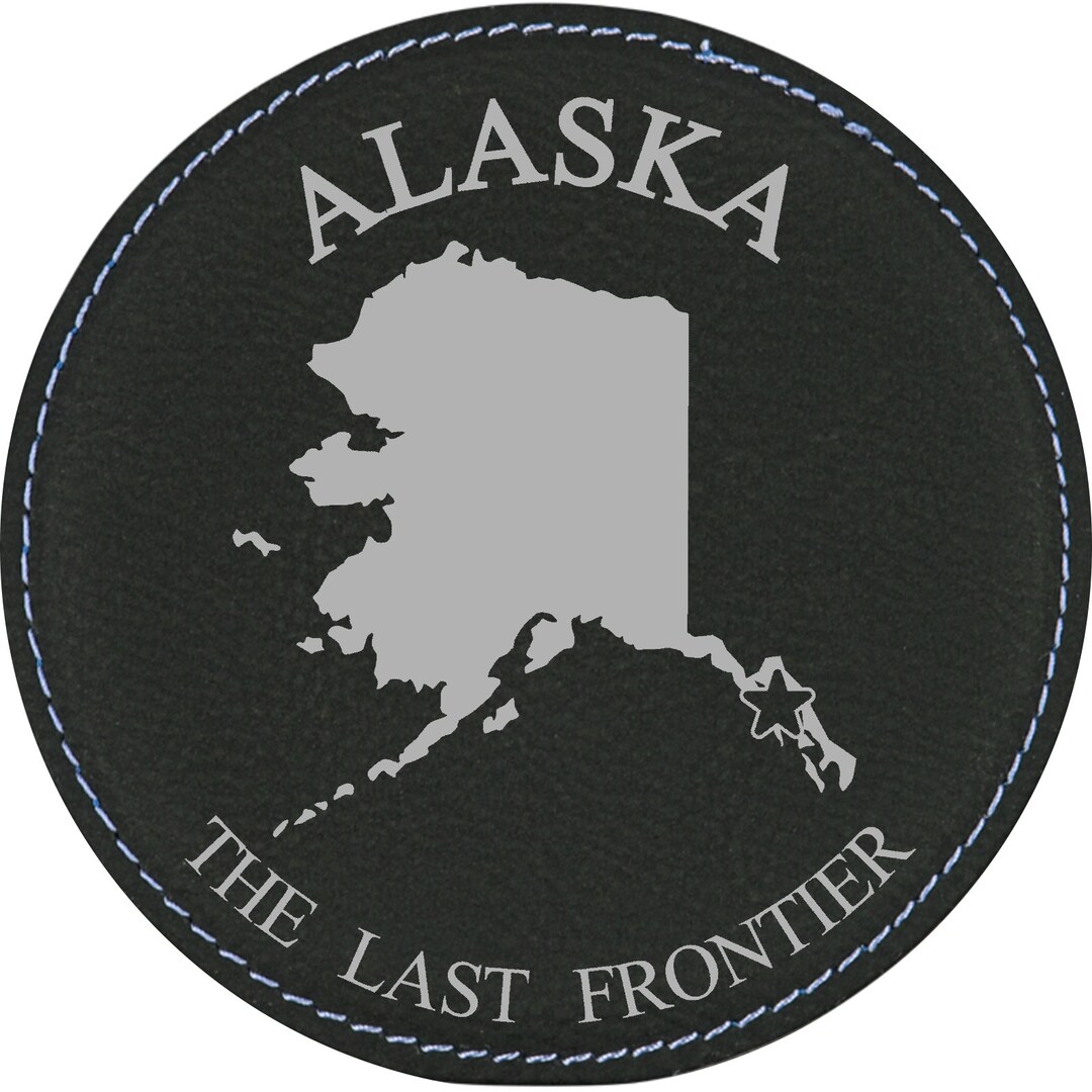 Alaska State Outline With Motto 4" Round Leather 6-coaster Set With ...