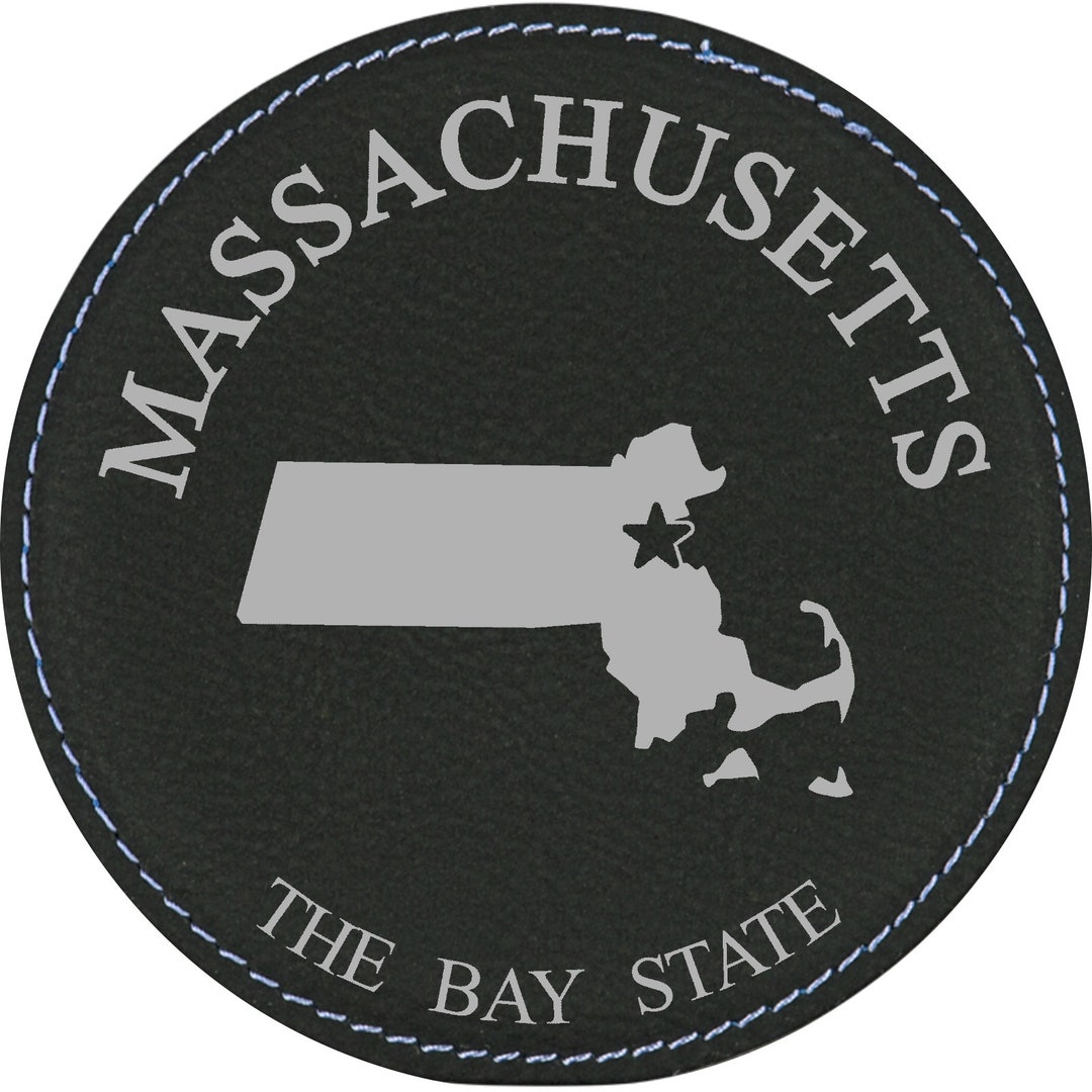 Massachusetts State Outline With Motto 4" Round Leather 6-coaster Set ...