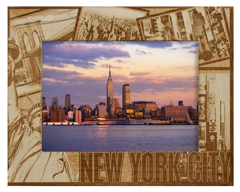 New York City Collage Laser Engraved Wood Picture Frame | Etsy