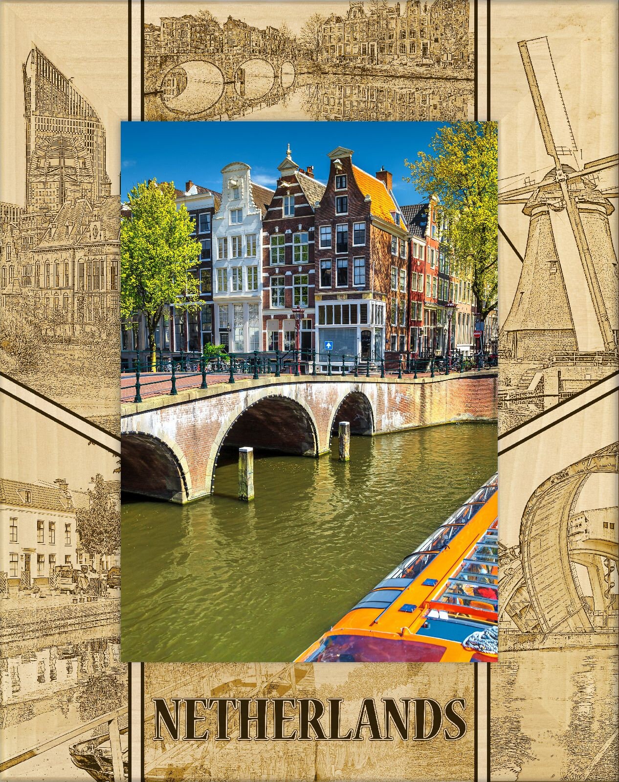 Netherlands Laser Engraved Wood Picture Frame - Etsy