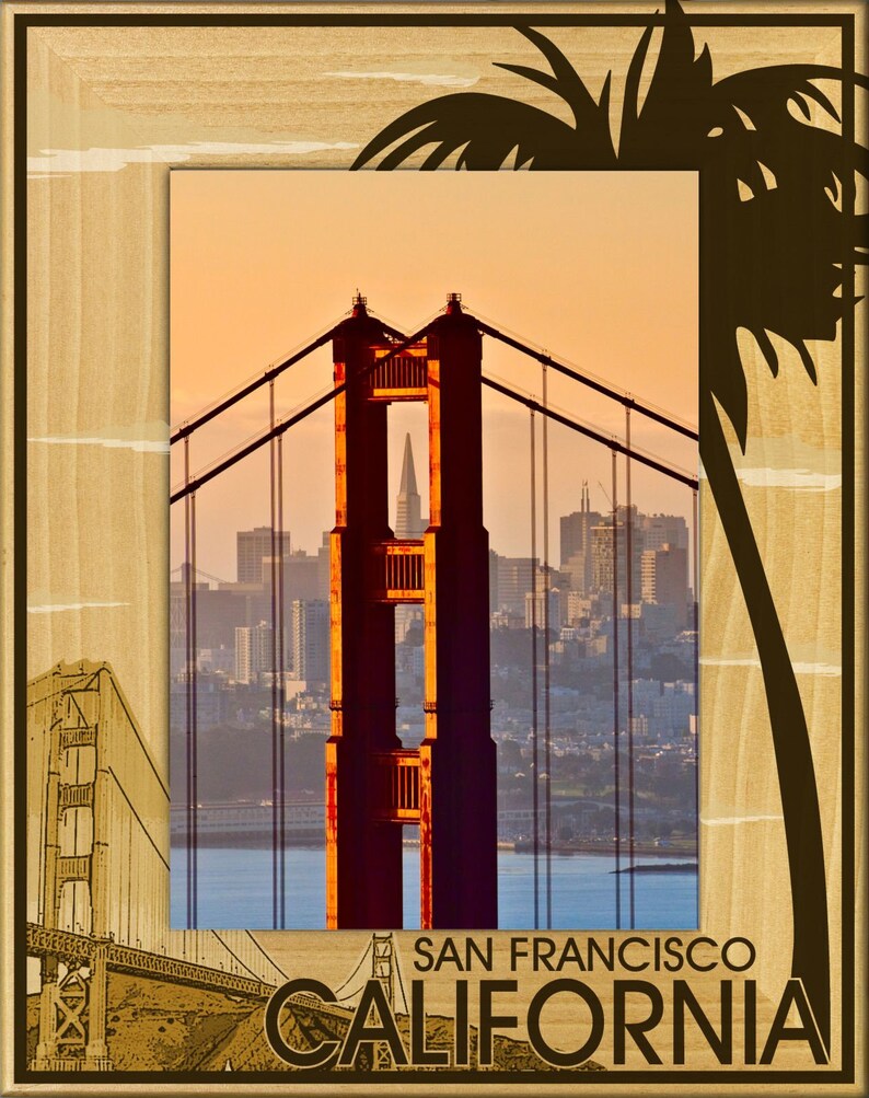 San Francisco With Palm Tree Laser Engraved Wood Picture Frame - Etsy