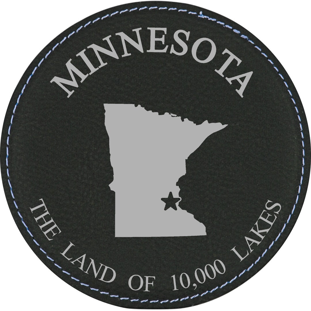 Minnesota State Outline With Motto 4" Round Leather 6-coaster Set With ...