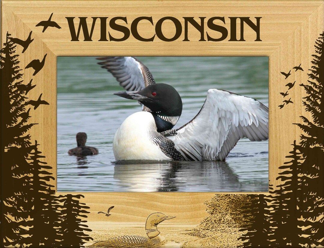 Wisconsin With Loon Laser Engraved Wood Picture Frame - Etsy