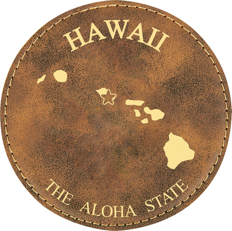 Hawaii State Outline With Motto 4" Round Leather 6-coaster Set With ...