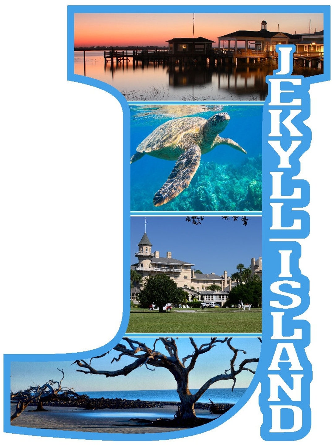 Jekyll Island Capital J Collage Design Fridge Magnet - Etsy