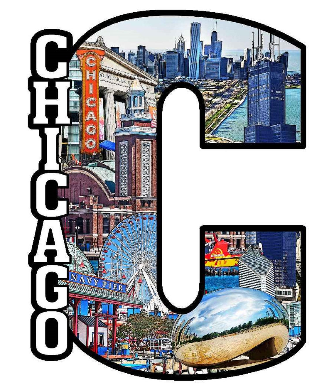 Chicago Capitol C Collage Fridge Magnet - Etsy