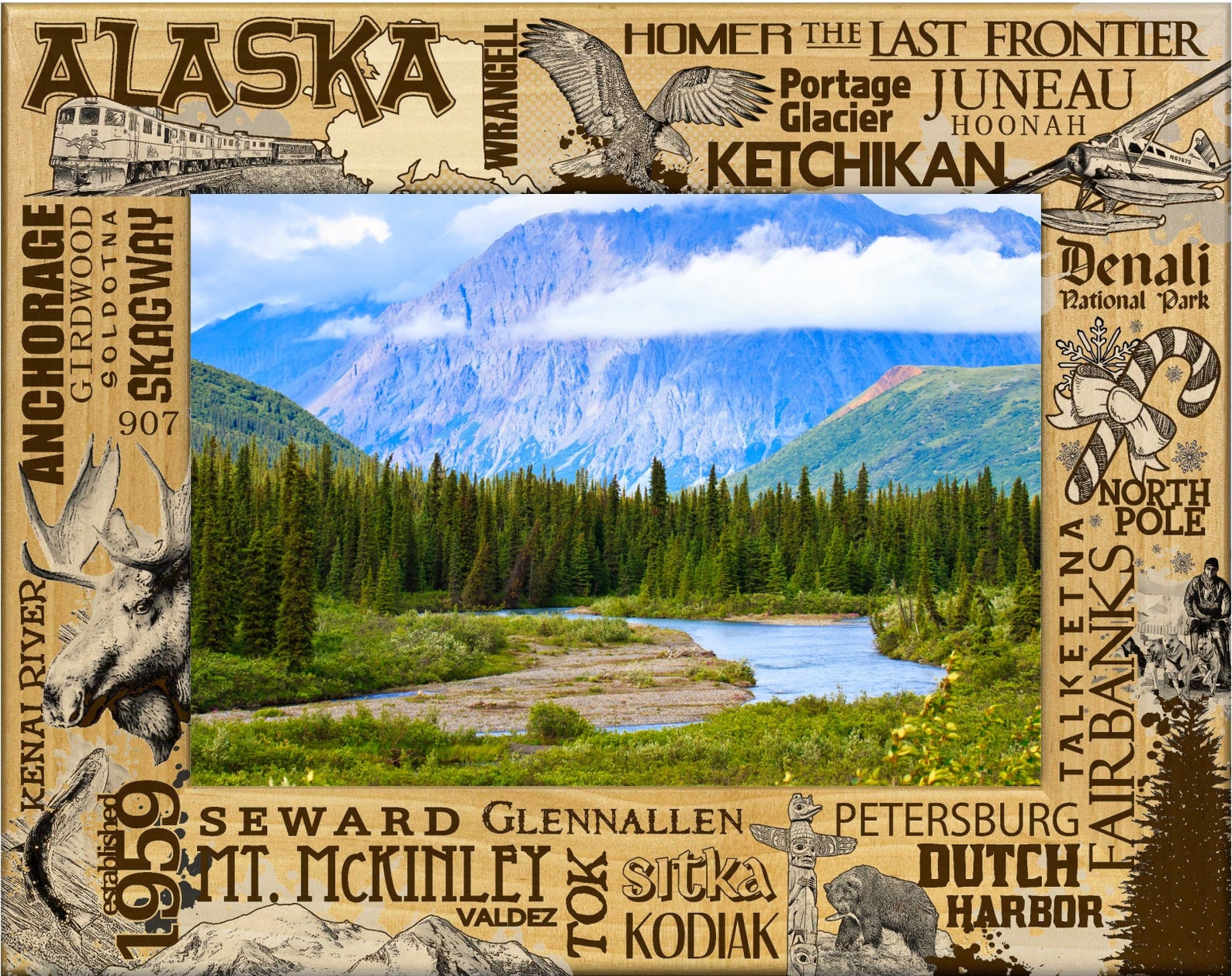 Alaska Montage Laser Engraved Wood Picture Frame - Etsy