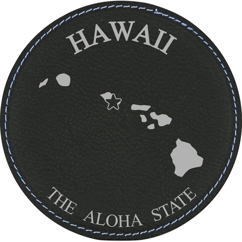 Hawaii State Outline With Motto 4" Round Leather 6-coaster Set With ...