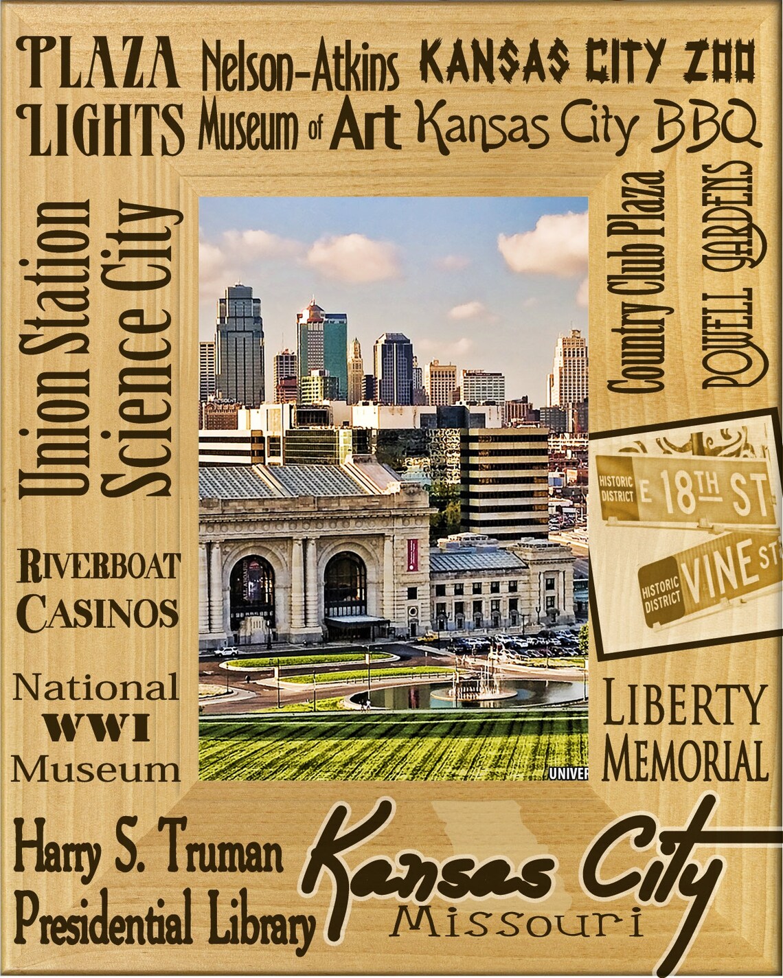 Kansas City Missouri Landmarks Laser Engraved Wood Picture - Etsy